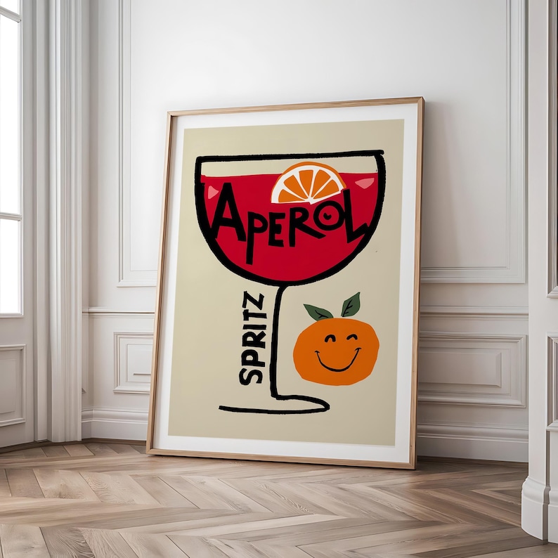 Aperol Spritz Bar Cart Print | Retro Bar Print | Trendy Cocktail Poster ...