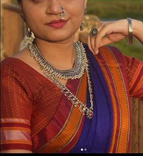 Maharashtrian Traditional Oxidised Silver Kolhapuri Saaj Necklace With ...