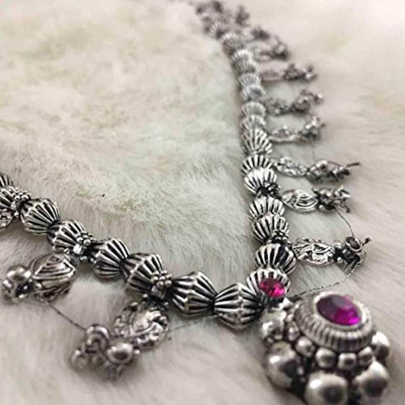 Maharashtrian Traditional Oxidised Silver Kolhapuri Saaj Necklace With ...
