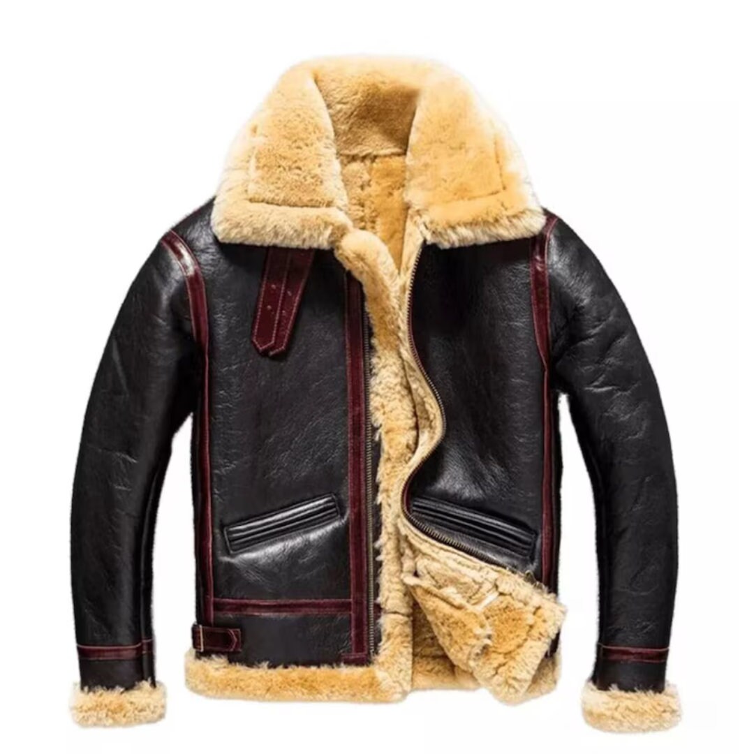 B3 RAF Black Mens Bomber Flying Aviator Fur Irvin Shearling Leather ...