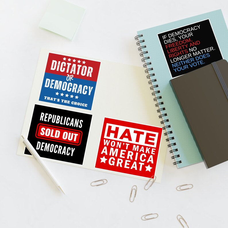 Democracy Sticker Sheet, Multiple Designs, Water Resistant Vinyl ...