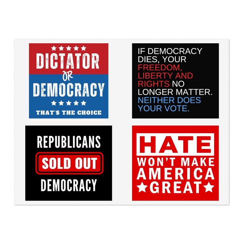 Democracy Sticker Sheet, Multiple Designs, Water Resistant Vinyl ...