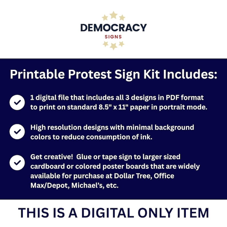 No Kings Protest Signs, Hands off Protest Signs, 3 Signs Included, 8.5 ...