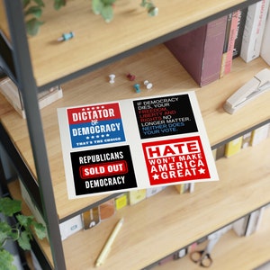 Democracy Sticker Sheet, Multiple Designs, Water Resistant Vinyl ...