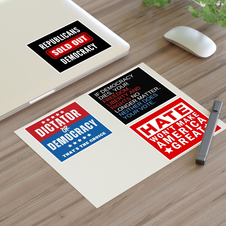 Democracy Sticker Sheet, Multiple Designs, Water Resistant Vinyl ...