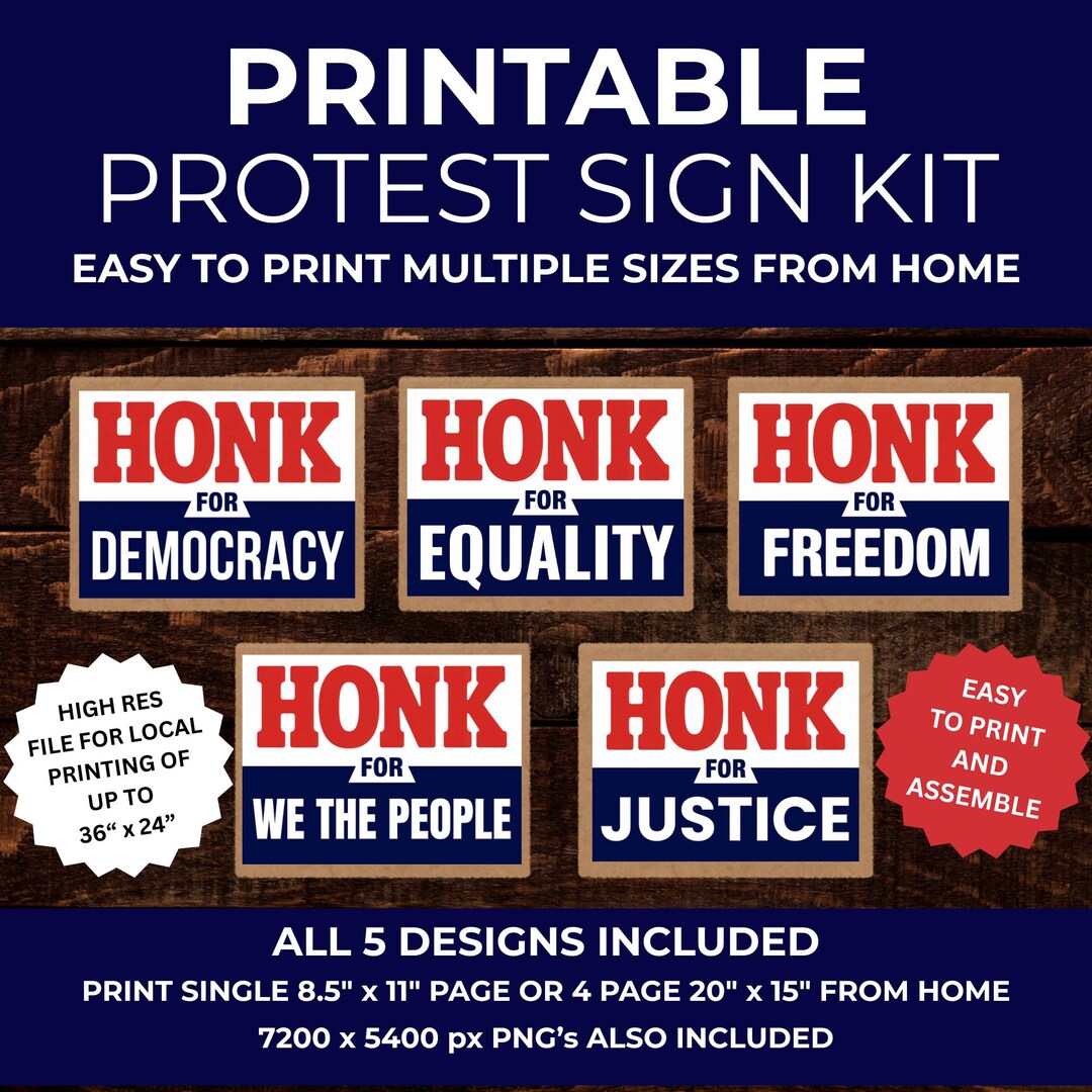 Honk for Democracy Protest Signs -printable Protest Sign Kit - 5 ...