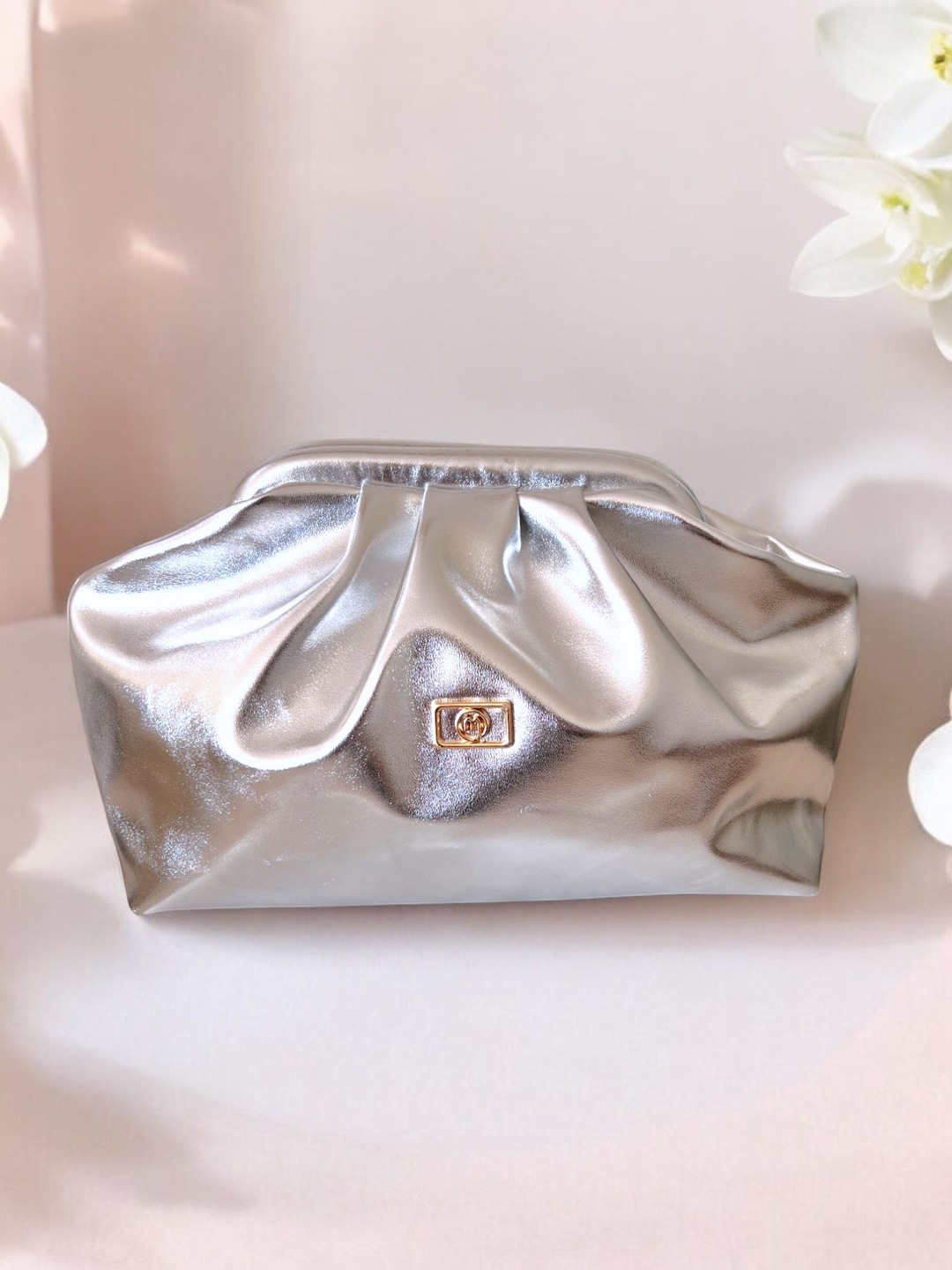 Silver Metallic Evening Clutch, Shiny Gold Dumpling Bag, Handmade Puffy ...
