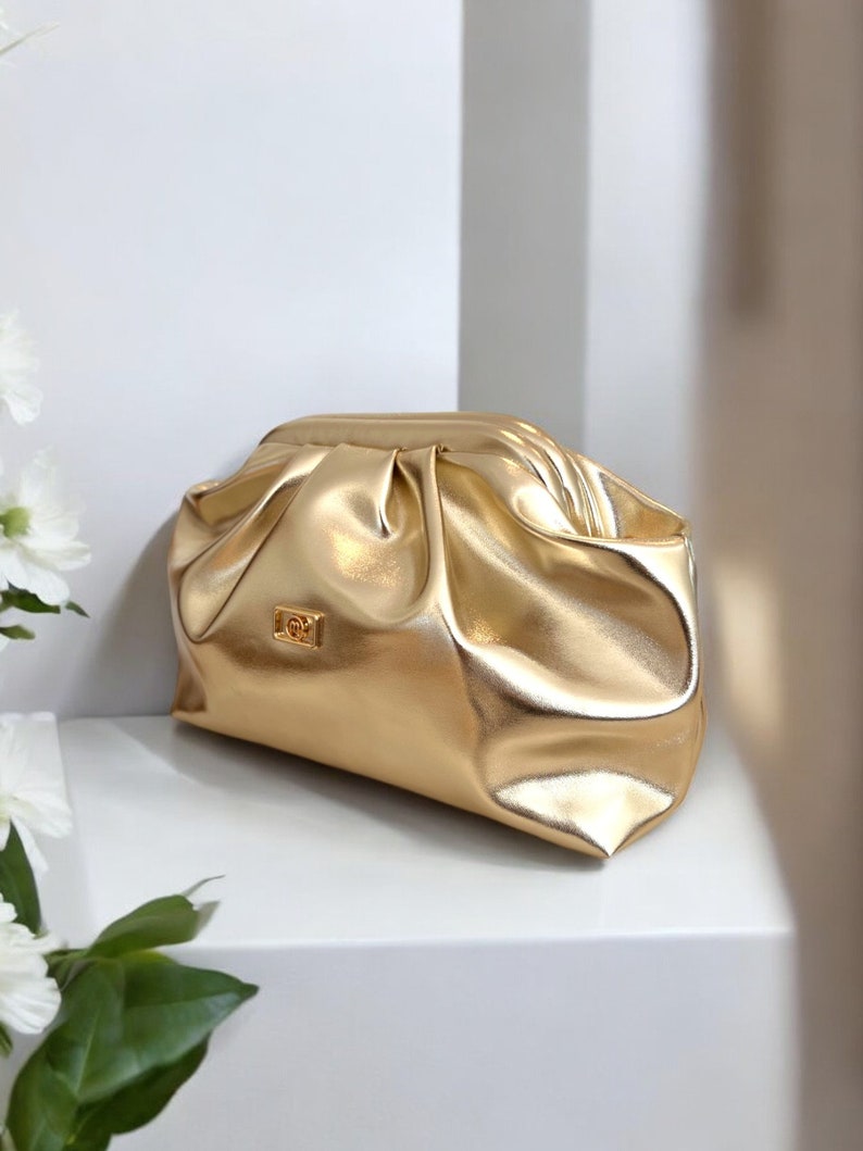 Bright Gold Metallic Evening Clutch, Glossy Statement Bag, Shiny ...