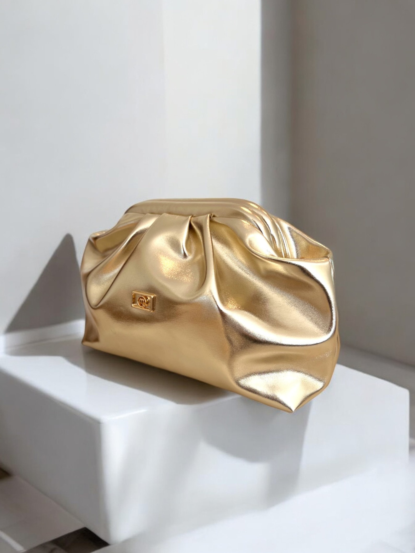 Bright Gold Metallic Evening Clutch, Glossy Statement Bag, Shiny ...