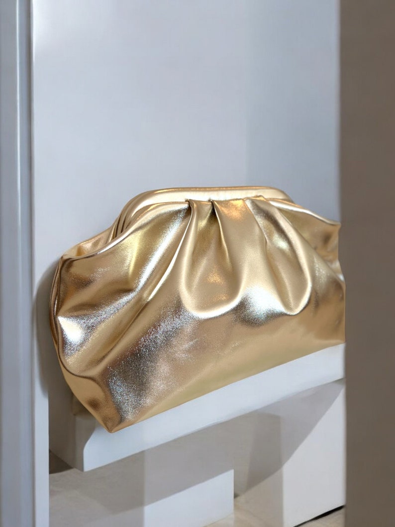 Bright Gold Metallic Evening Clutch, Glossy Statement Bag, Shiny ...