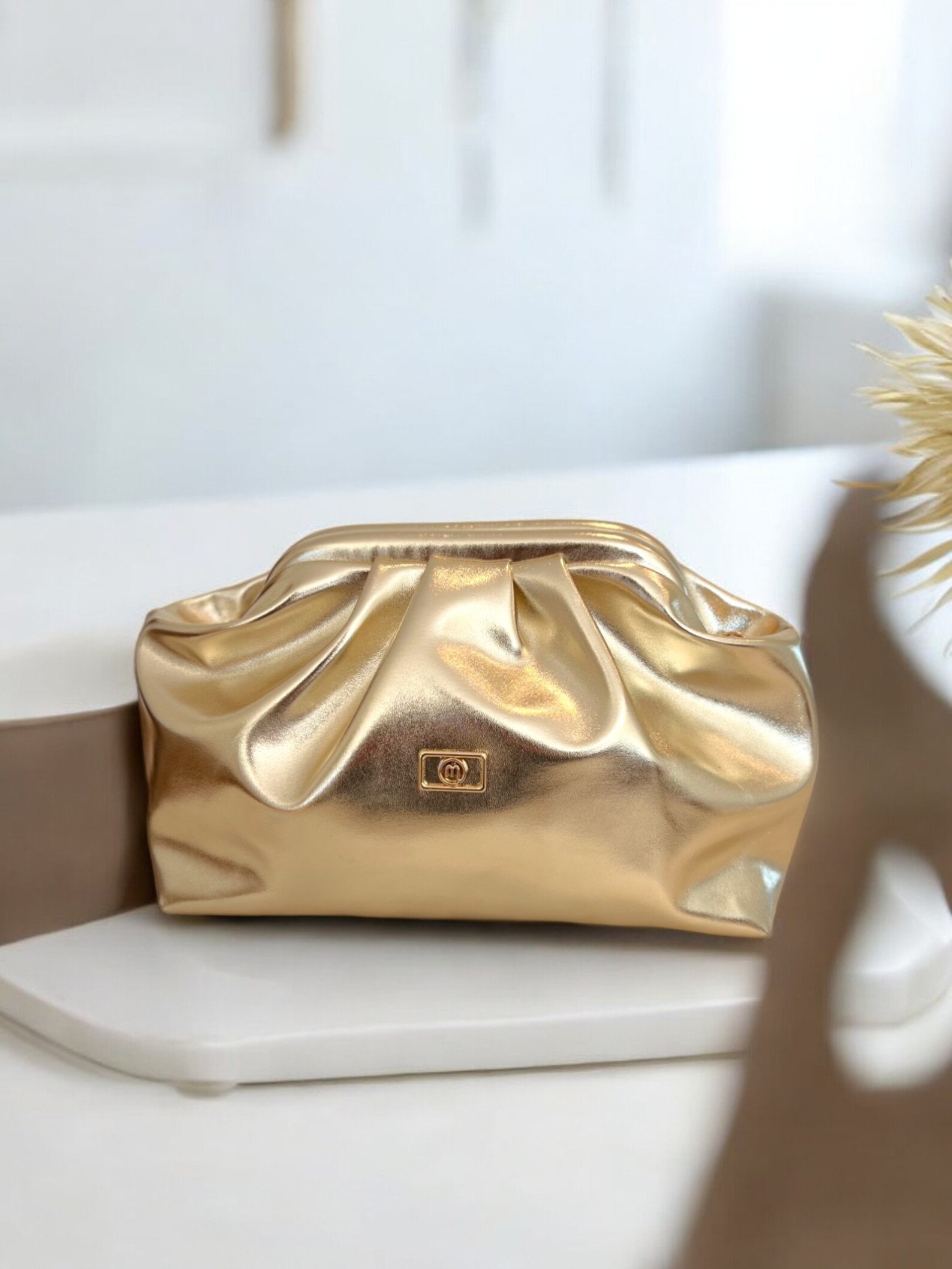 Bright Gold Metallic Evening Clutch, Glossy Statement Bag, Shiny ...