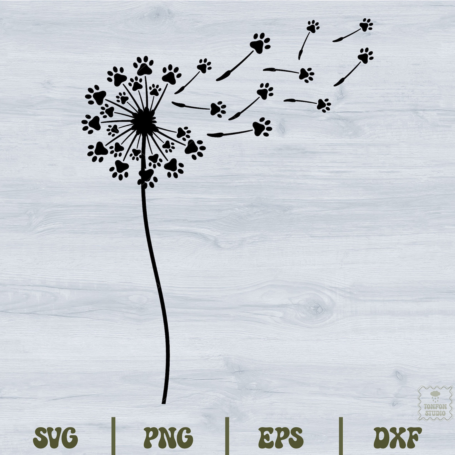 Dandelion With Paw Svg Dandelion Svg, Paw Print Svg, Dandelion Paws Svg ...