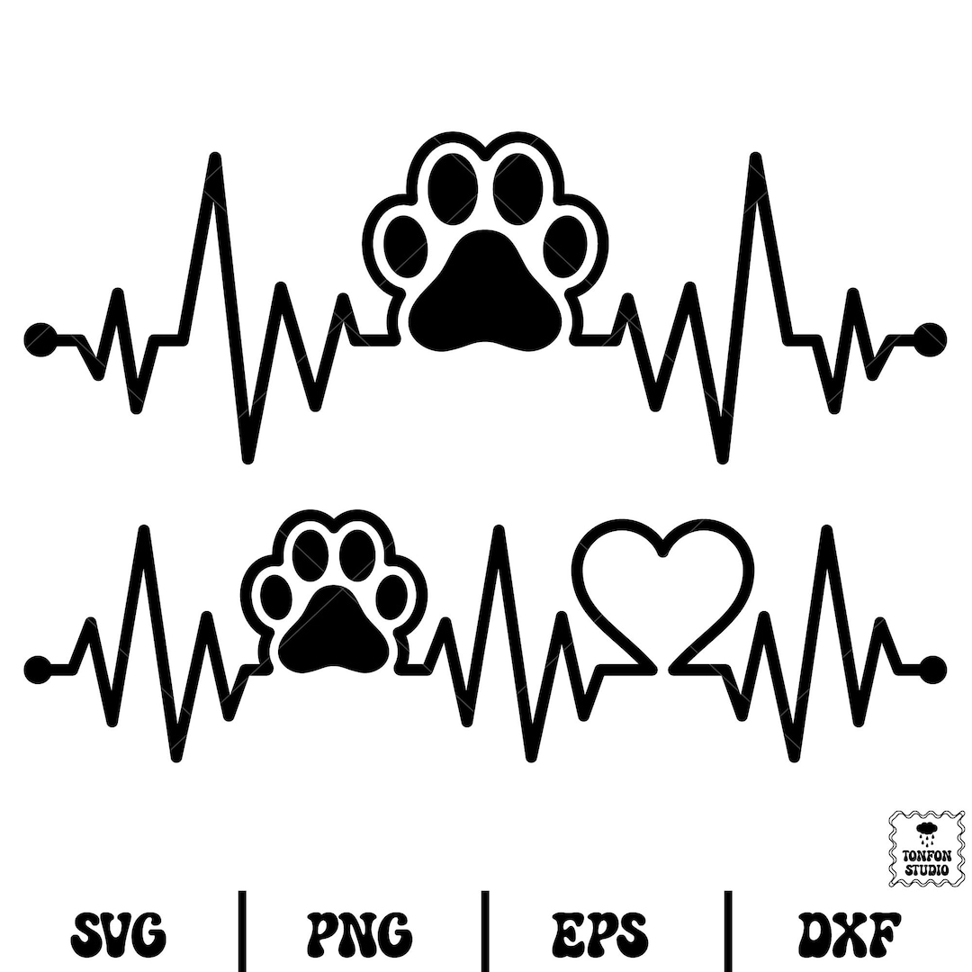 Paw Print Heartbeat Svg, Dog Paw Print and Heart Svg, Silhouette Svg ...