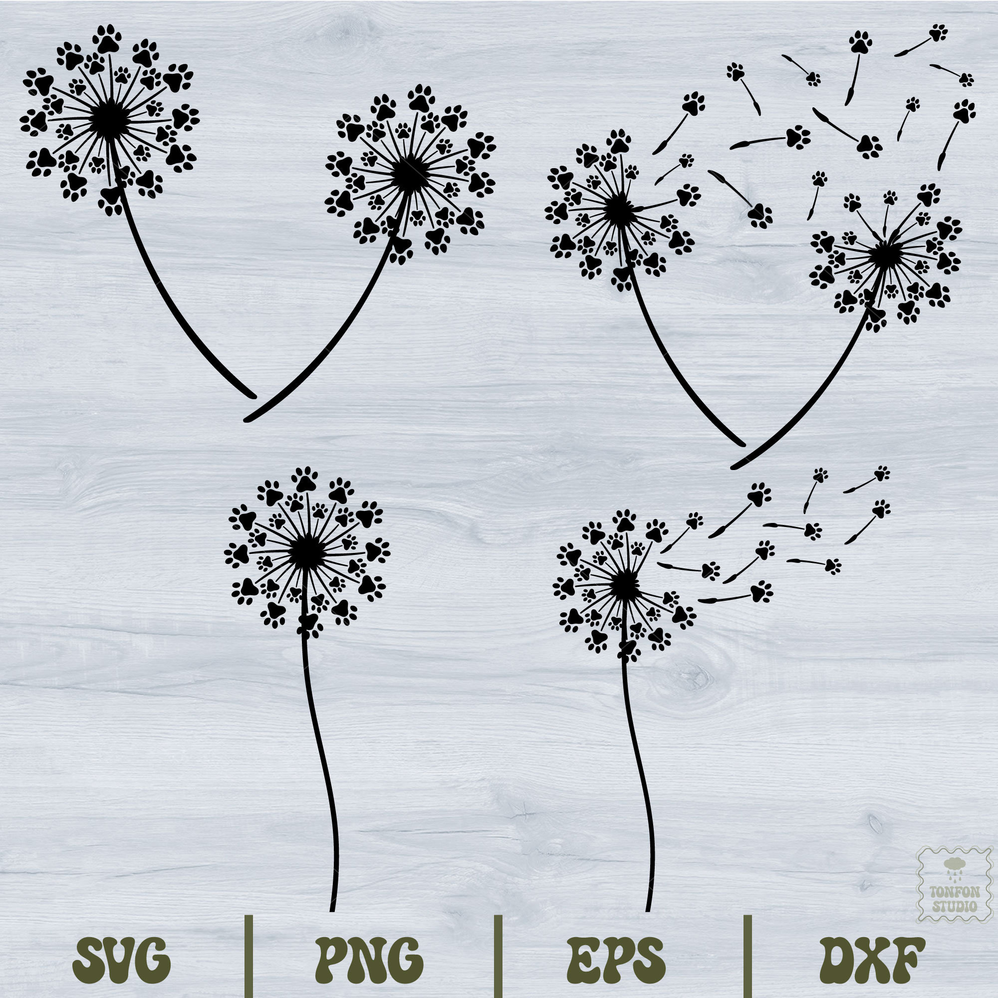 Dandelion With Paw Svg Dandelion Svg, Paw Print Svg, Dandelion Paws Svg ...