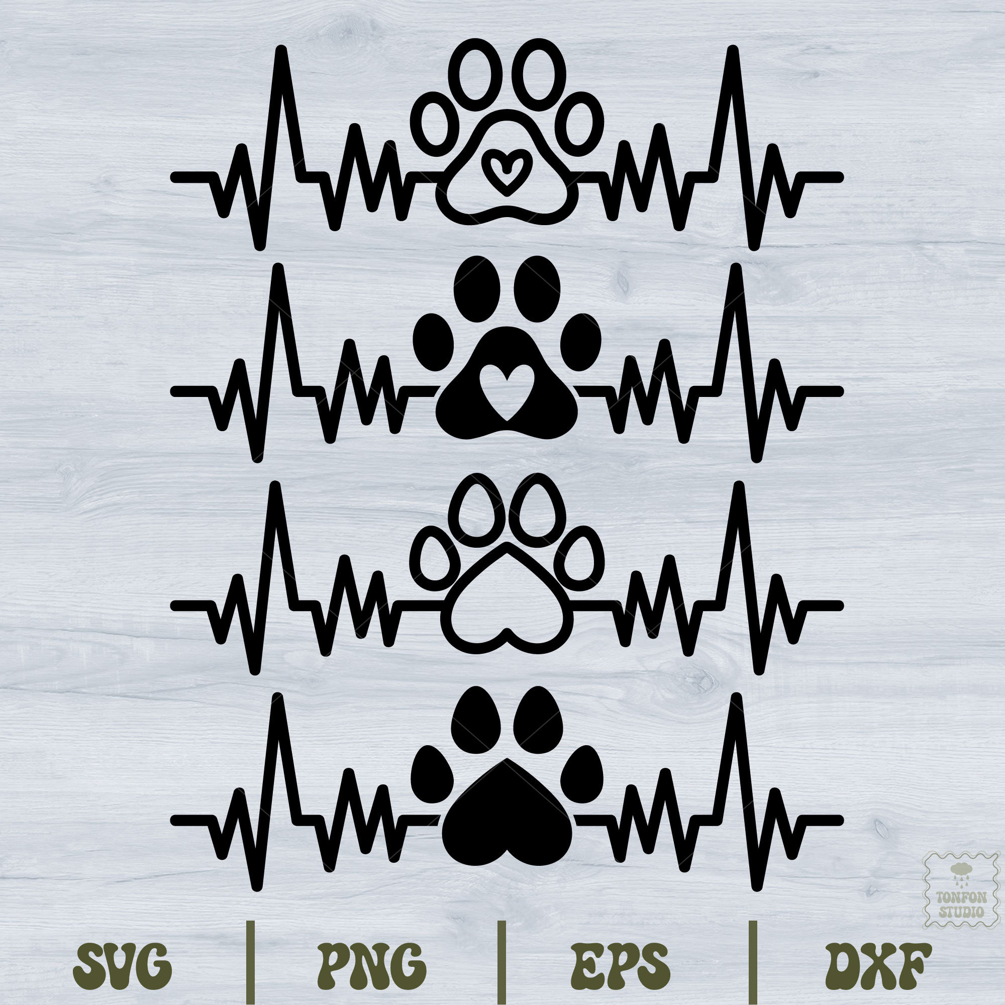 Paw Print Heartbeat Svg, Dog Paw Print and Heart Svg, Silhouette Svg ...