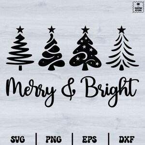 Merry & Bright Svg | Christmas Tree | Pine Tree | Instant Digital ...