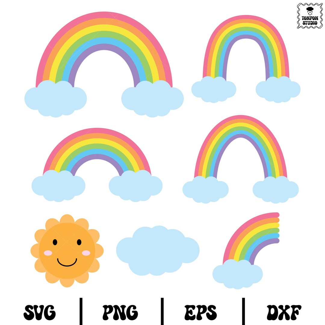 Rainbow Svg Bundle, Rainbow With Clouds Svg, Sun - Etsy