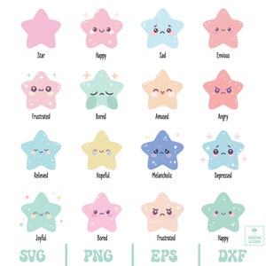 Cute Star Pastel Svg, Star Set, Different Moods, Star Clipart, Pastel ...