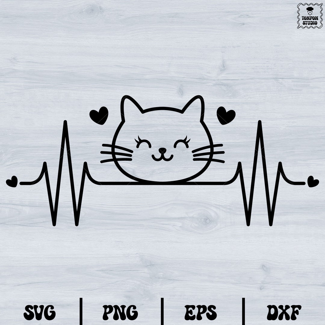 Cat Svg, Cat Heartbeat Svg, Cat With Heart Svg, Funny Animal - Etsy