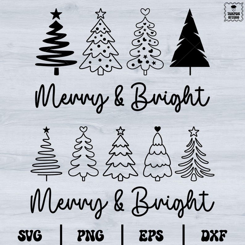 Merry & Bright Svg | Christmas Tree | Pine Tree | Instant Digital ...