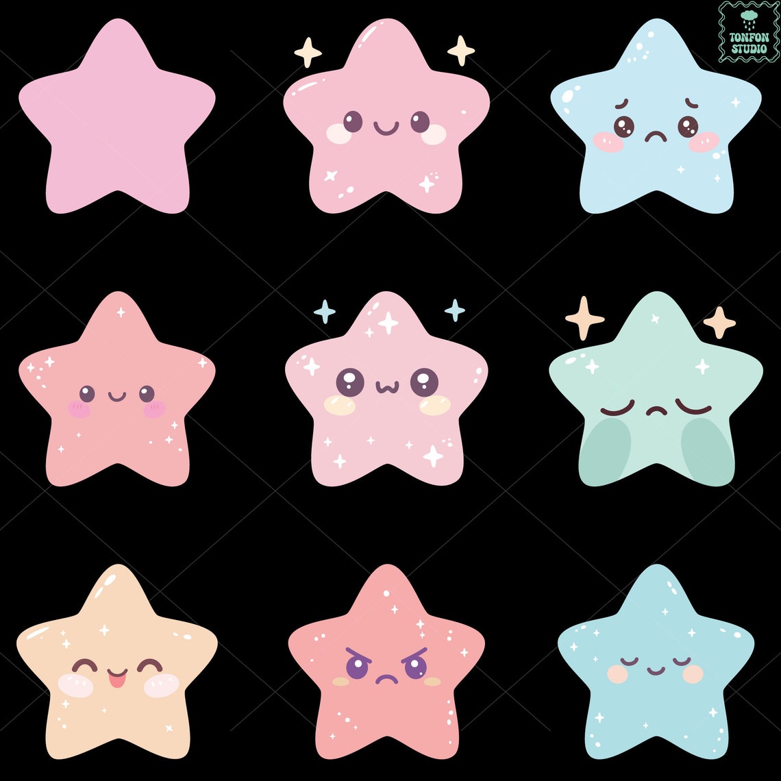 Cute Star Pastel Svg, Star Set, Different Moods, Star Clipart, Pastel ...
