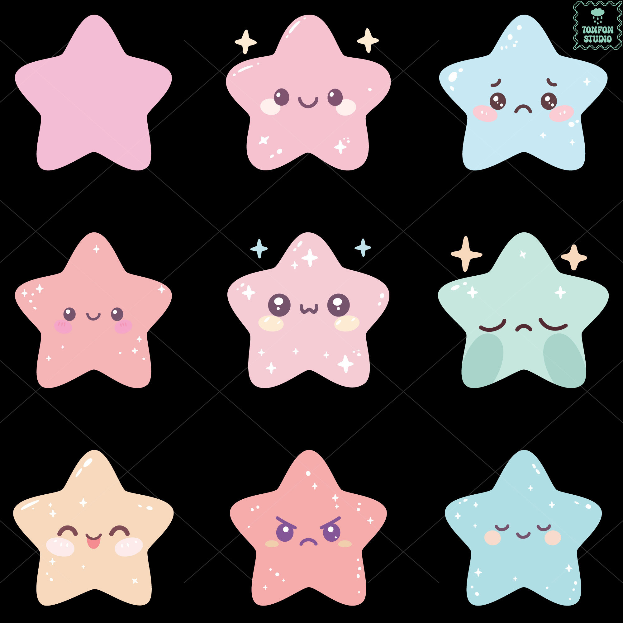 Cute Star Pastel Svg, Star Set, Different Moods, Star Clipart, Pastel ...