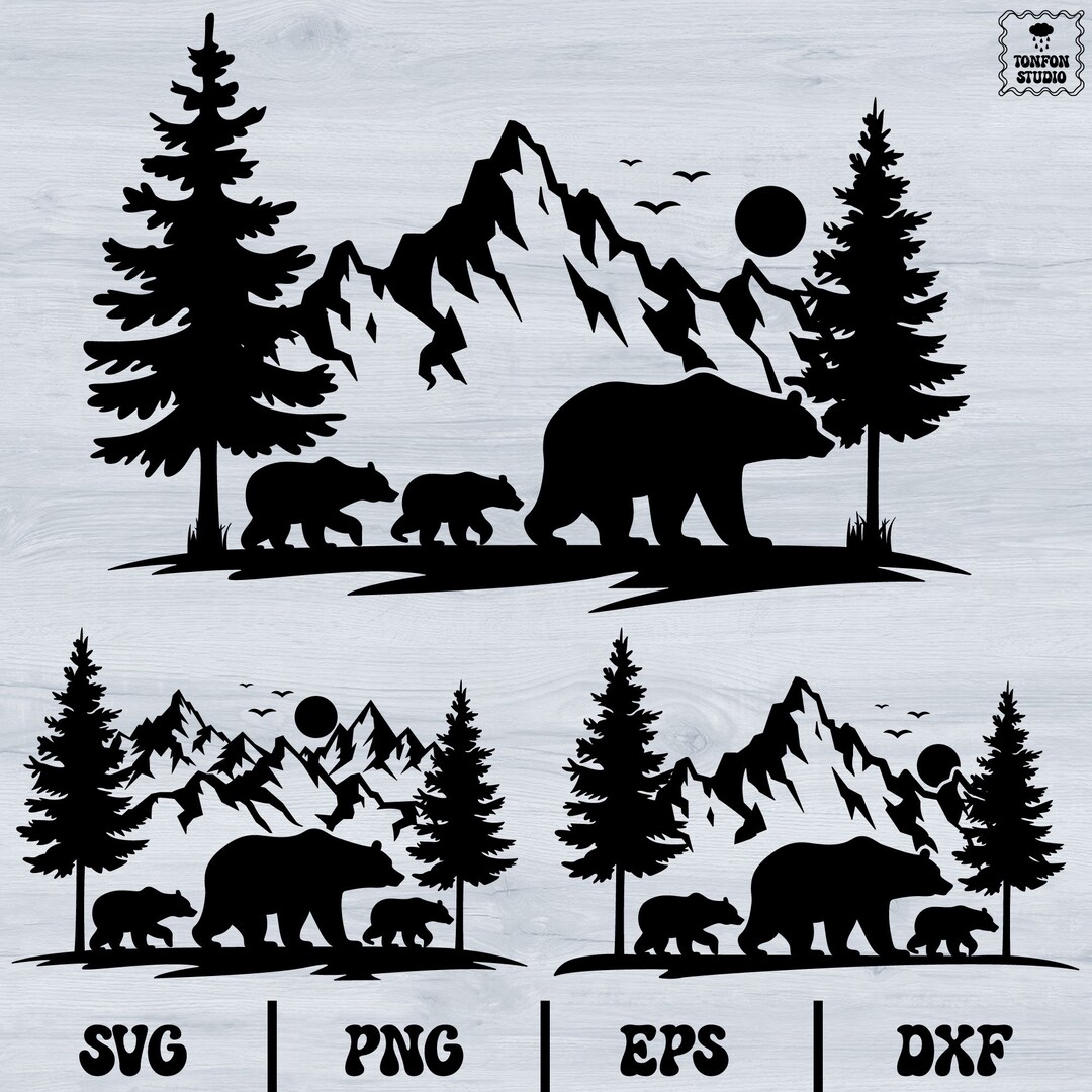 Mama Bear Svg, Bear Family Svg, Mountain Svg, Pine Trees Svg, Camping ...