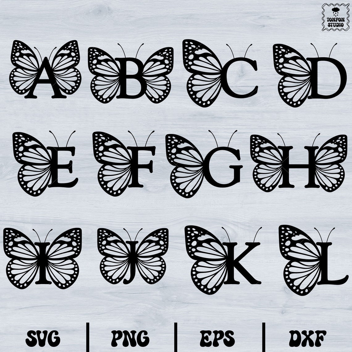 Butterfly Monogram Alphabet Svg, Monogram Frame Alphabet, Butterfly Svg ...