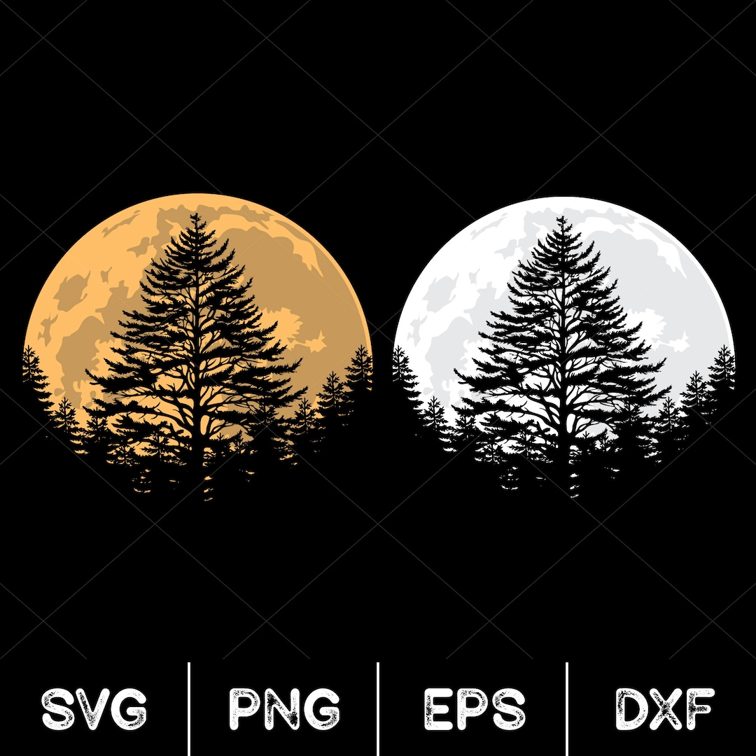 Full Moon Pine Trees, Forest Silhouette Svg - Etsy