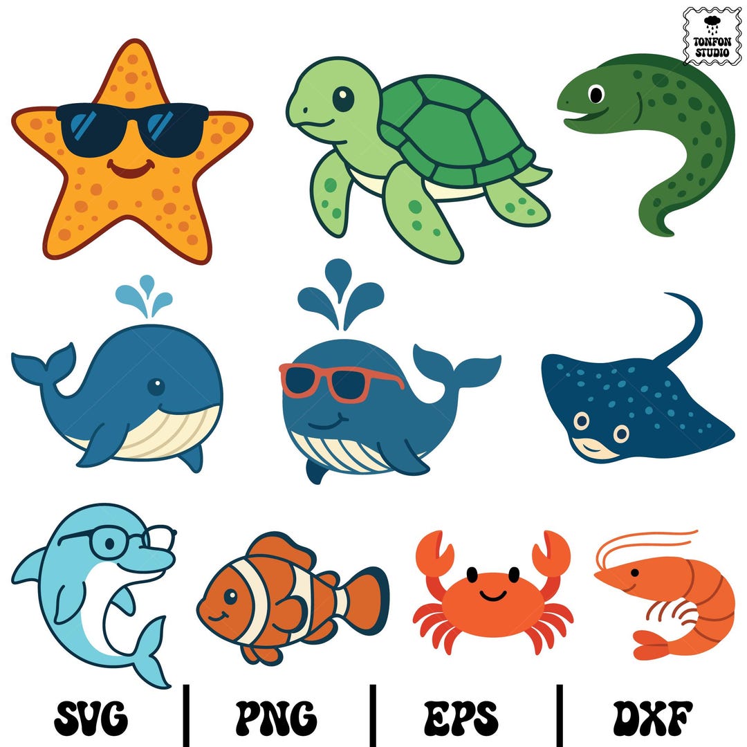 Sea Animals Svg, Ocean Animals Svg, Beach Svg Bundle, Sea Life Svg ...