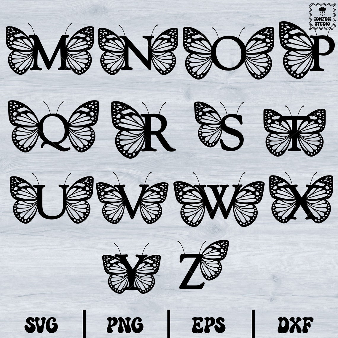 Butterfly Monogram Alphabet Svg, Monogram Frame Alphabet, Butterfly Svg ...