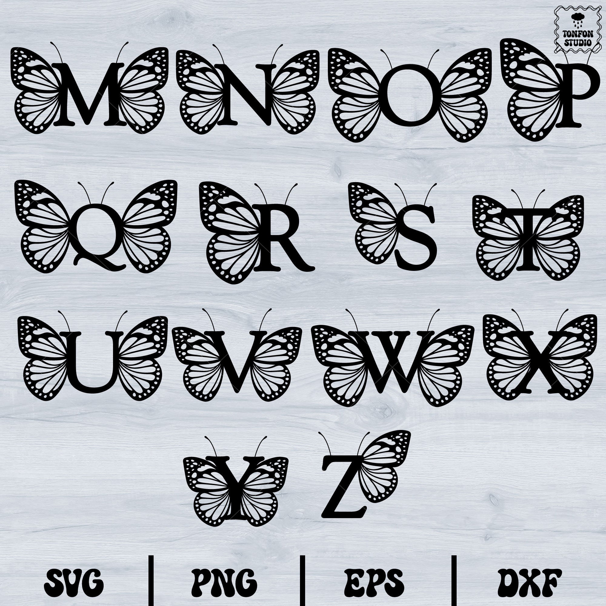 Butterfly Monogram Alphabet Svg, Monogram Frame Alphabet, Butterfly Svg ...