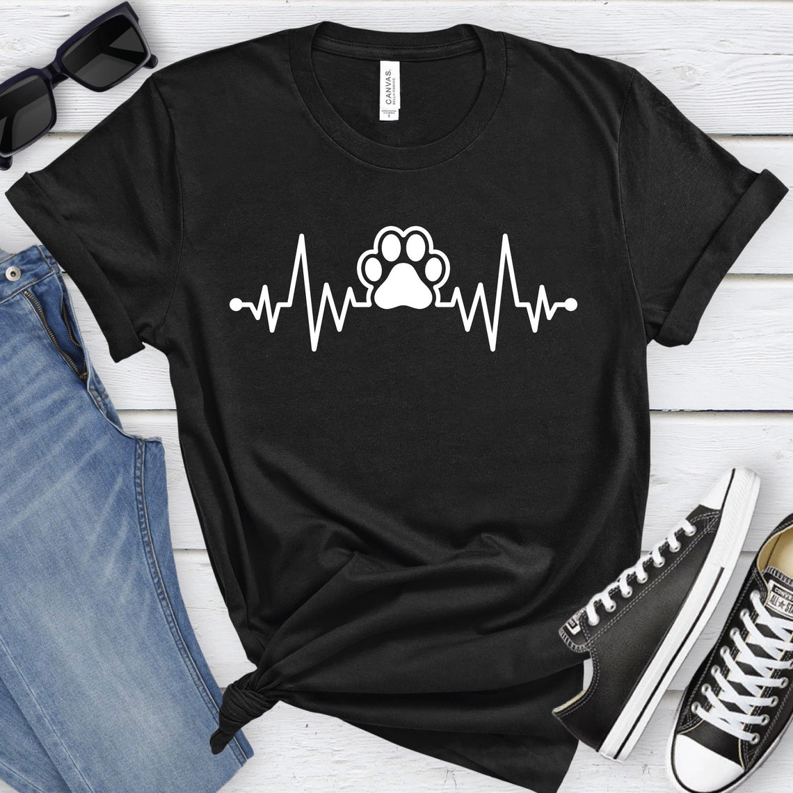 Paw Print Heartbeat Svg, Dog Paw Print and Heart Svg, Silhouette Svg ...
