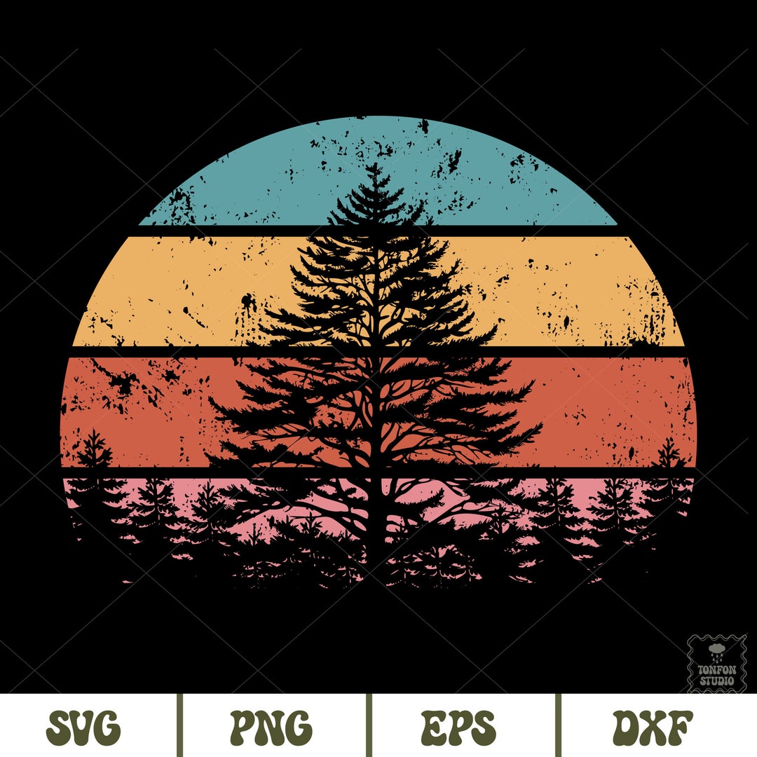 Sunset Pine Tree Svg, Pine Tree, Camping Svg, Outdoor Nature Sunset Svg ...