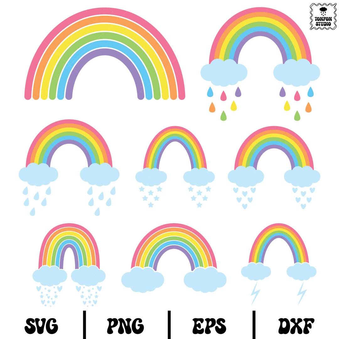 Rainbow Svg, Rainbow With Clouds Svg, Rainbow Clipart - Etsy