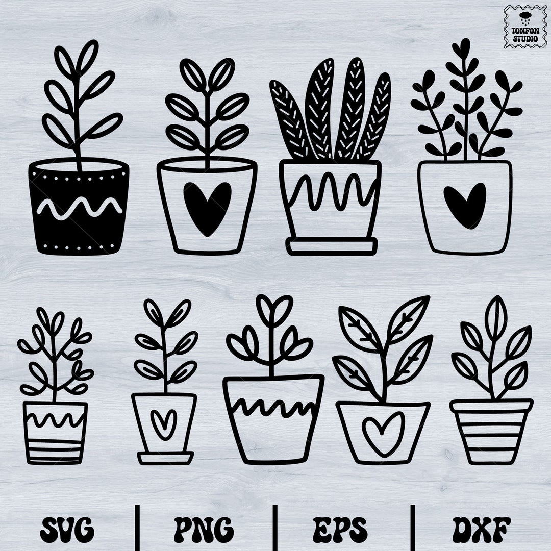 Plants Svg, Plants Bundle, Houseplant Svg, Hand-drawn Plants, Potted ...