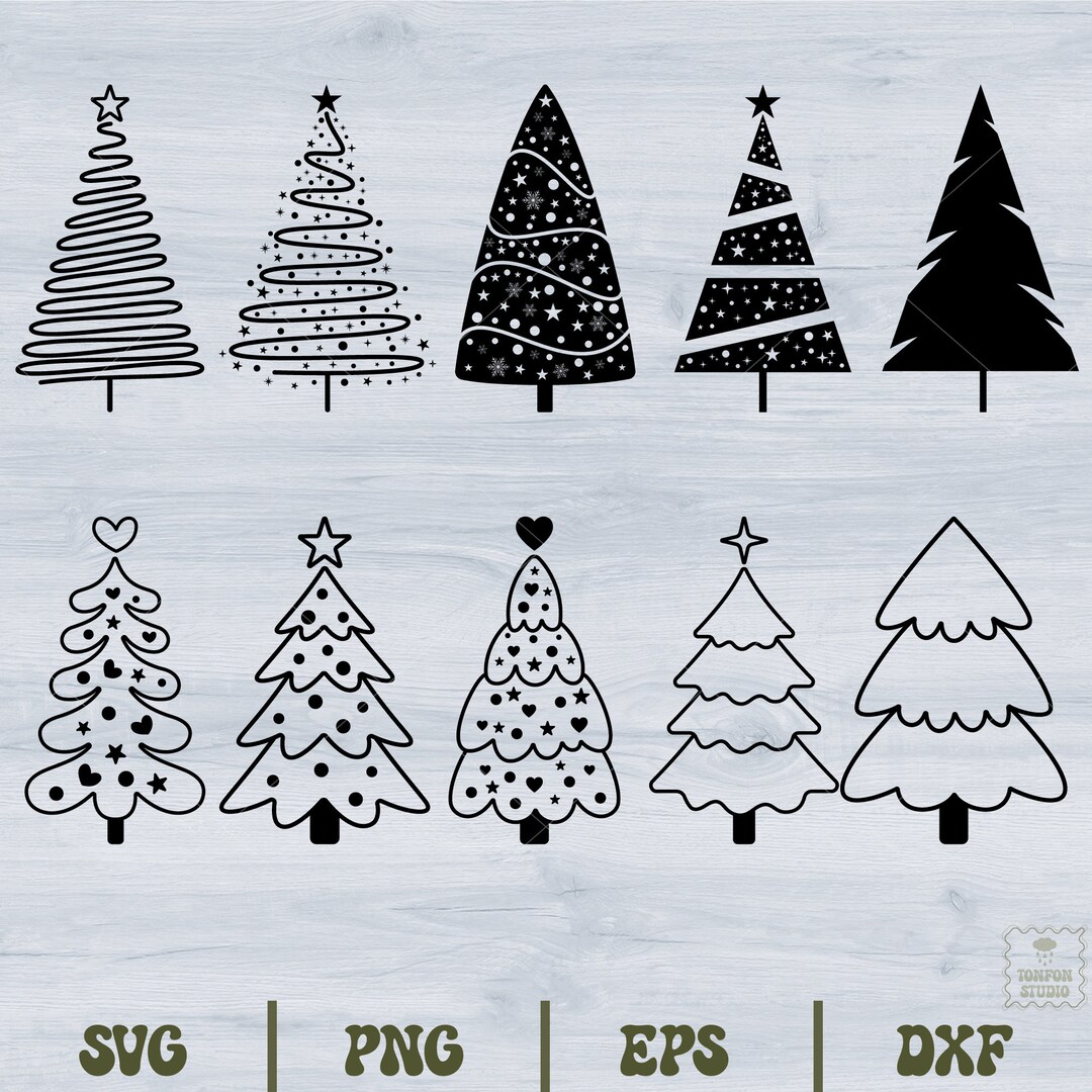 Christmas Tree Svg Bundle, Christmas Svg, Pine Tree Clipart, Black and ...