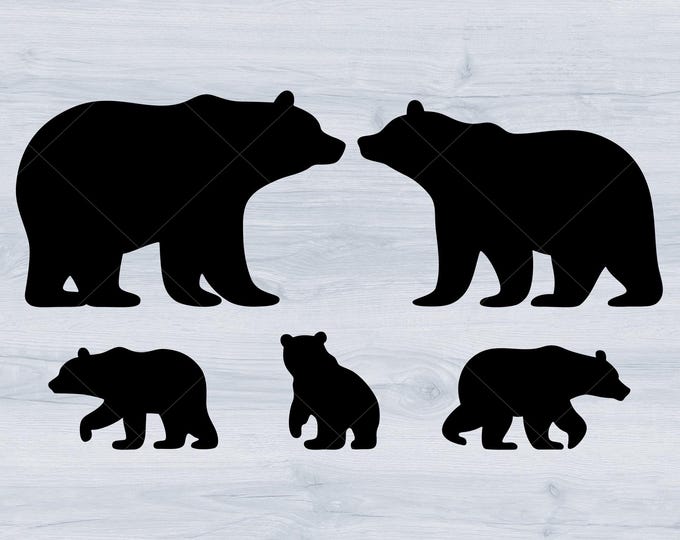 Bear Silhouette Family Svg, Bear Svg, Bear Silhouette, Mama Bear Svg ...