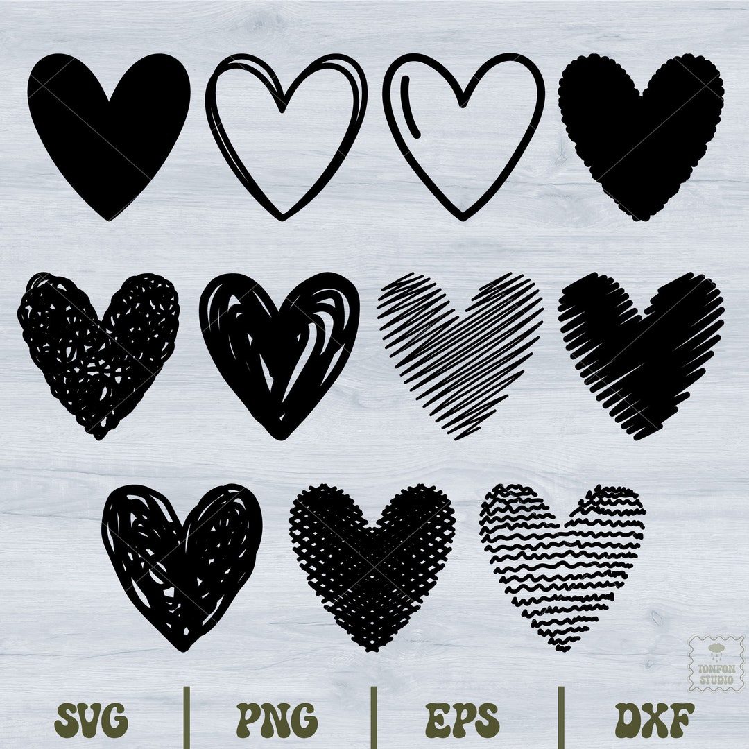 Heart Svg Bundle, Heart Svg, Hand Drawn Heart Svg, Doodle Heart Svg ...