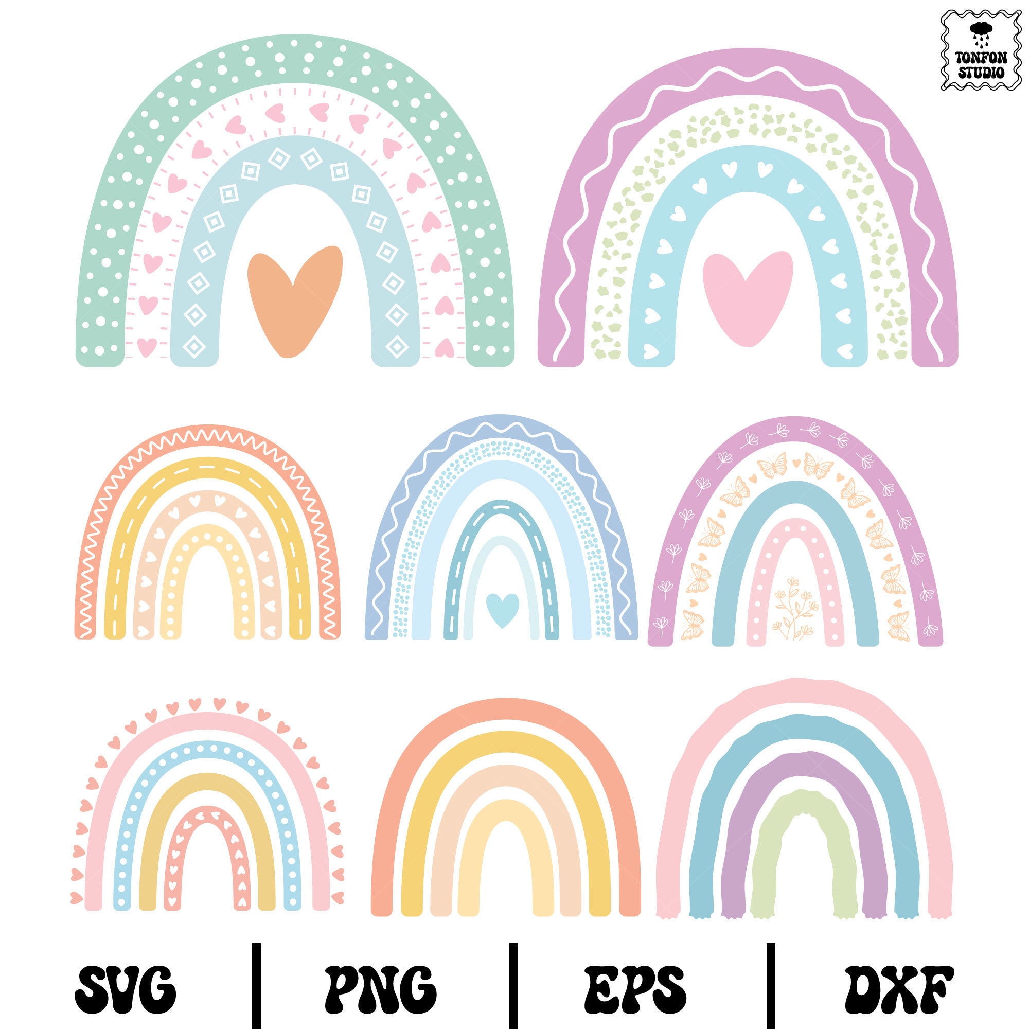 Pastel Rainbow Bundle, Boho Rainbow Svg, Happy Rainbows Svg, Pastel ...