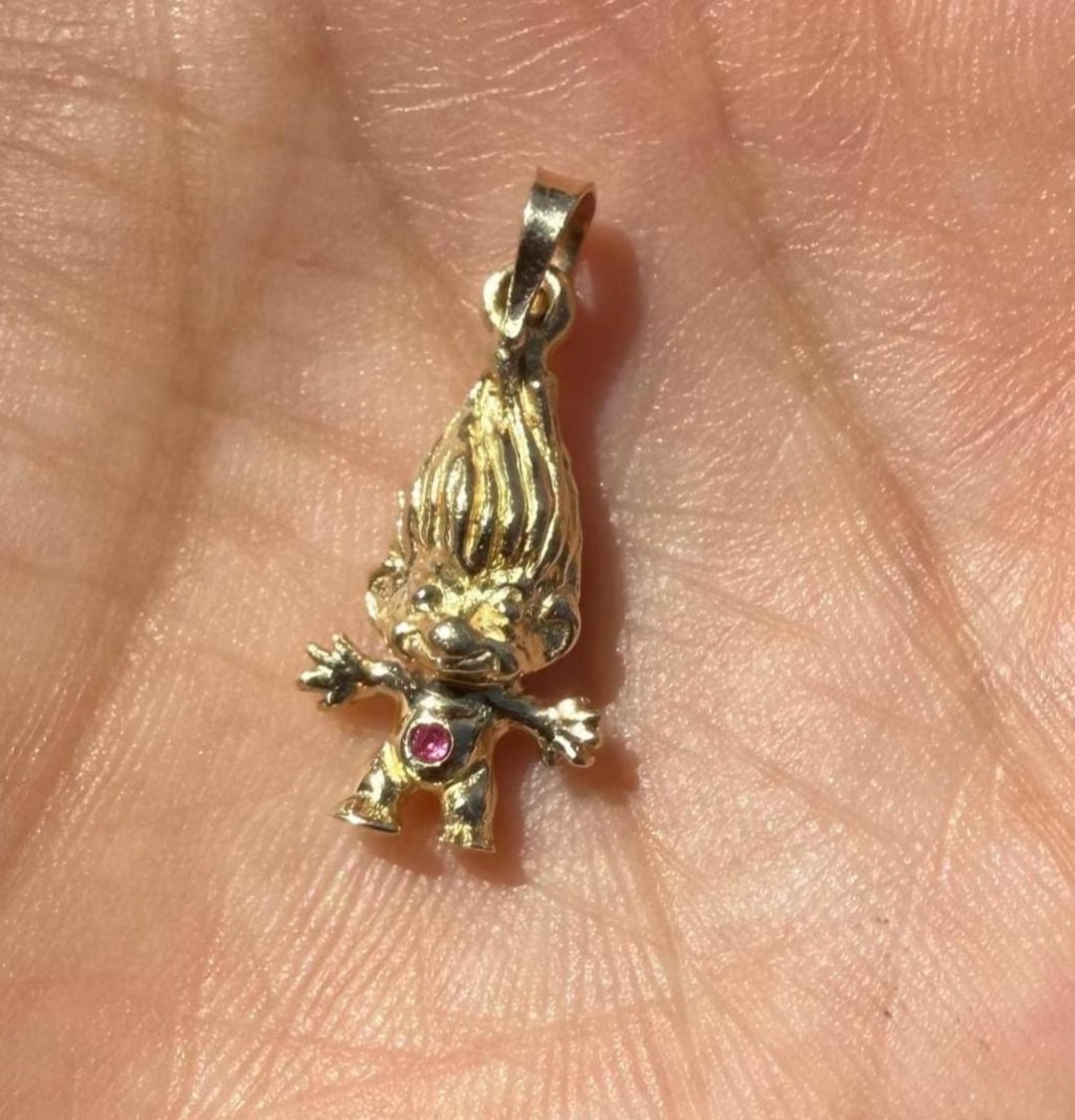 14K Good Luck Troll -gold Charm With Custom Gemstone - Etsy