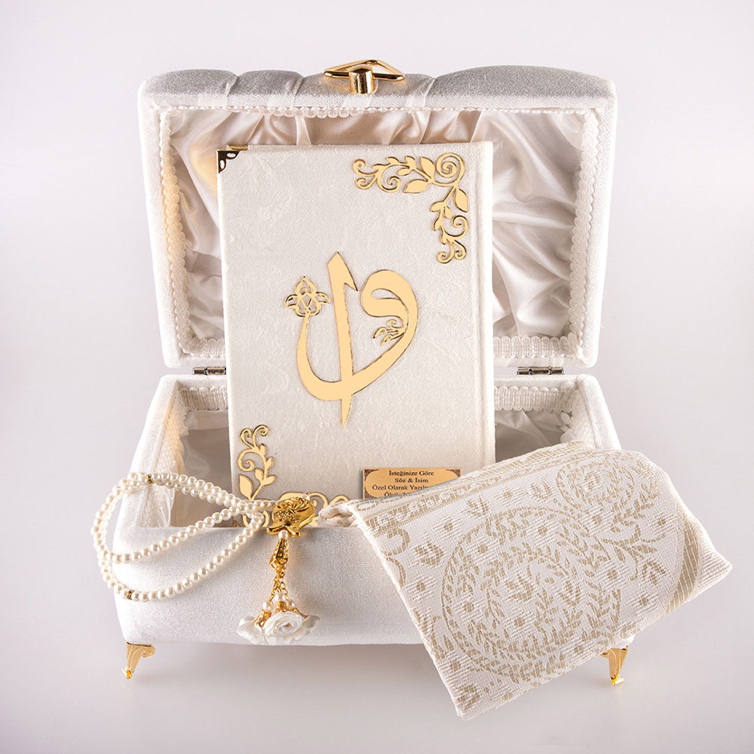 Personalized Velvet Quran Pearl Prayer Beads Prayer Mat Muslim Gift Set ...