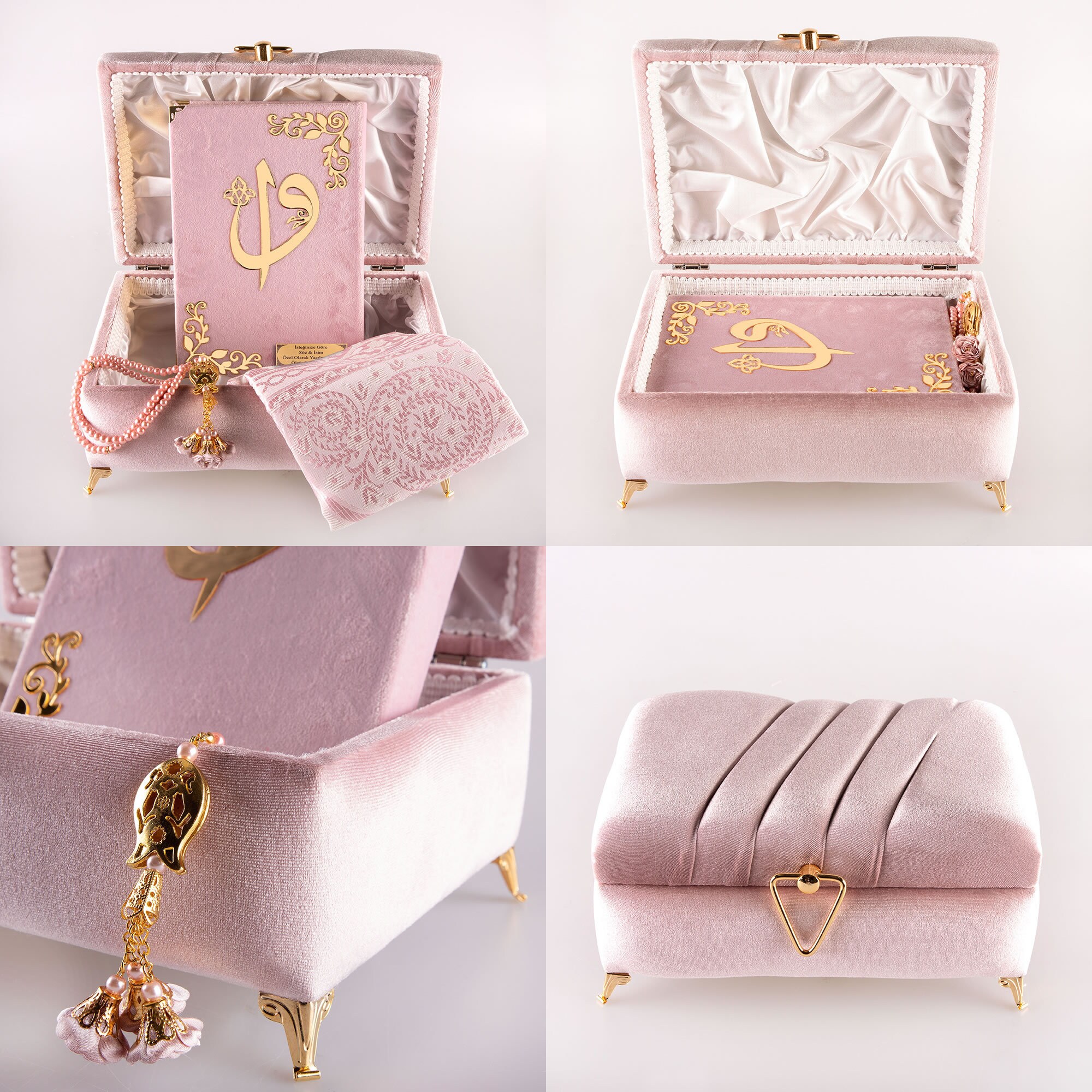 Personalized Velvet Quran Pearl Prayer Beads Prayer Mat Muslim Gift Set ...