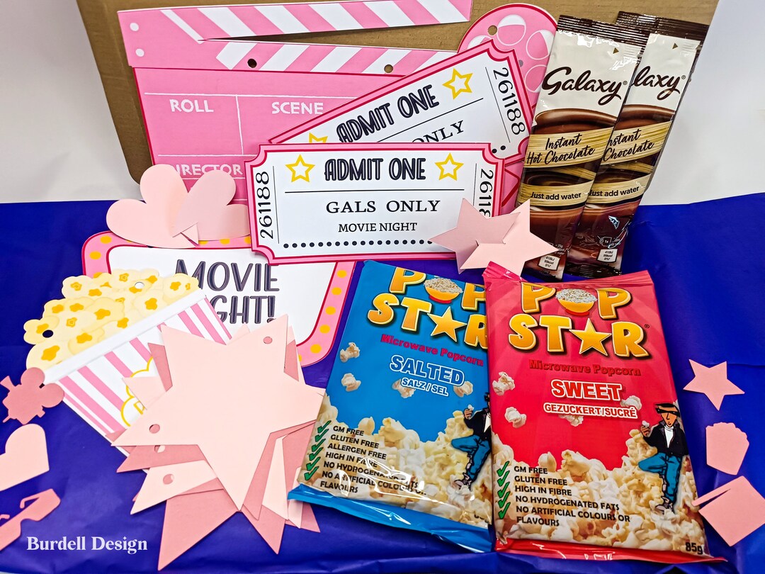 Valentines/galentines Movie Night Box Pink Movie Night Box Movie Night ...