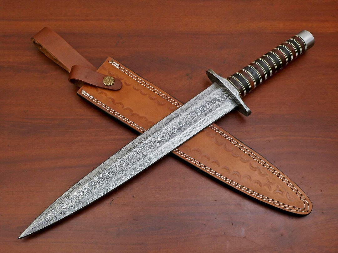 ARKANSAS TOOTHPICK Handmade Hunting KNIFE Damascus Steel Blade Dagger ...