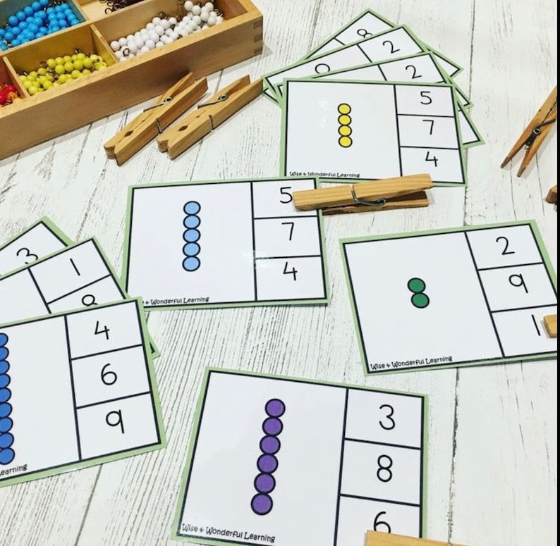 Montessori Bead Number Clip Peg Counting Cards - Etsy