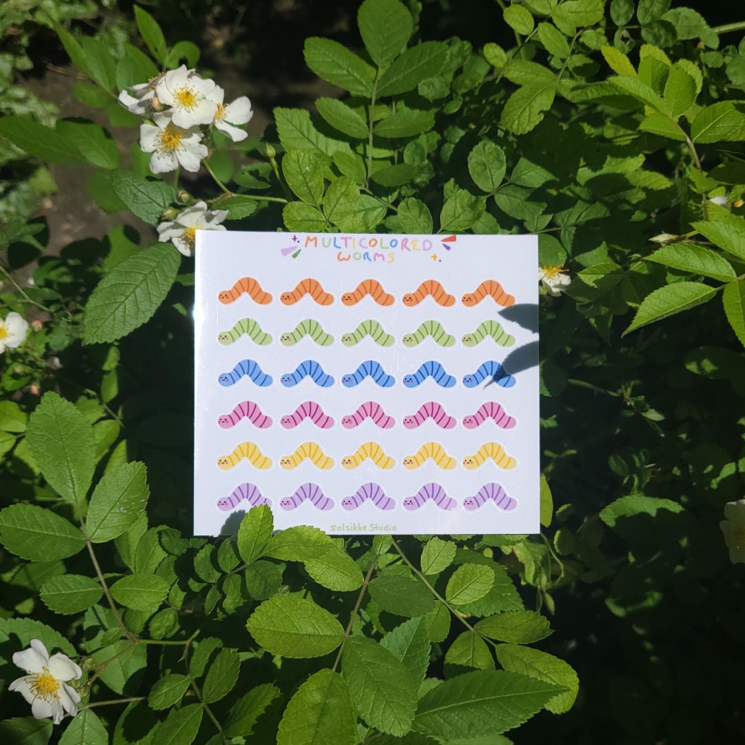 Holographic Little Worms Sticker Sheet / Cute Multicolored Worms ...