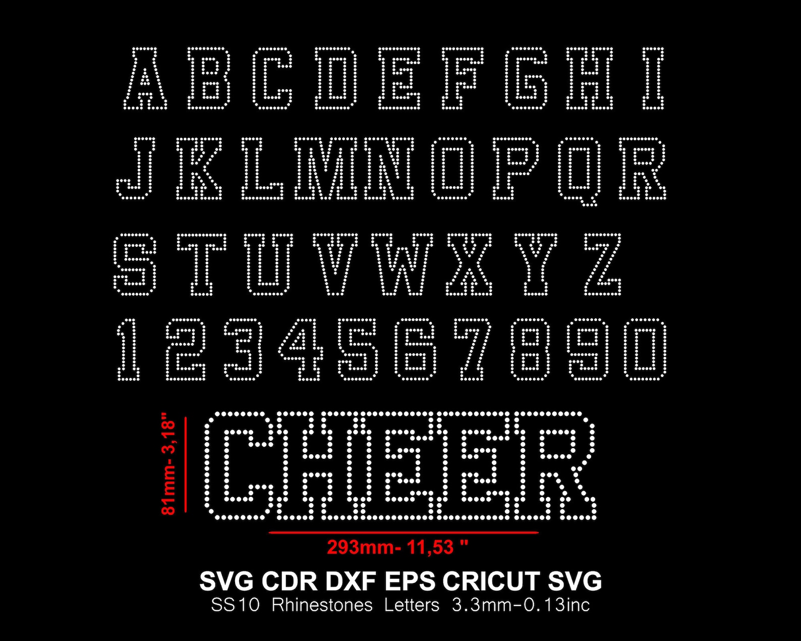 Rhinestone Outline Font CHEER College Alphabet Varsity Sport Letters ...