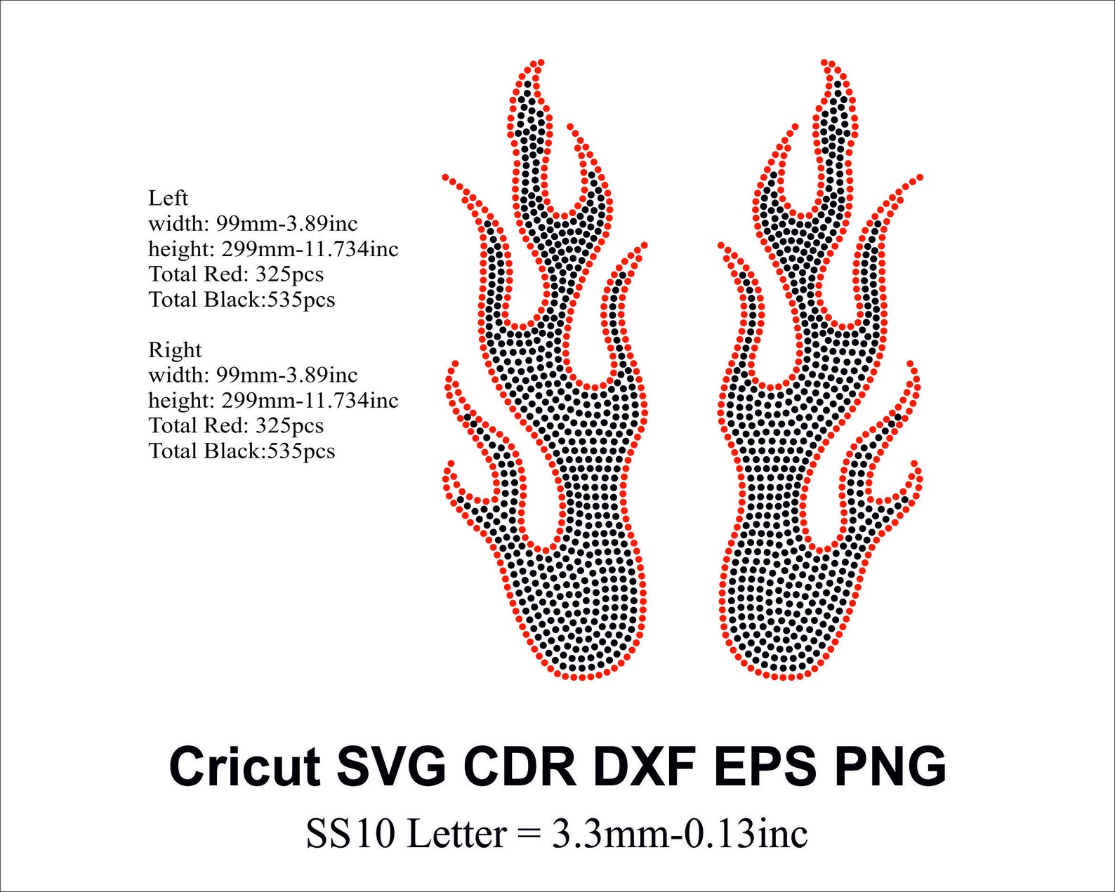 Flame Rhinestone Template Fire Design Rhinestone Cut Design SS10 Cricut ...