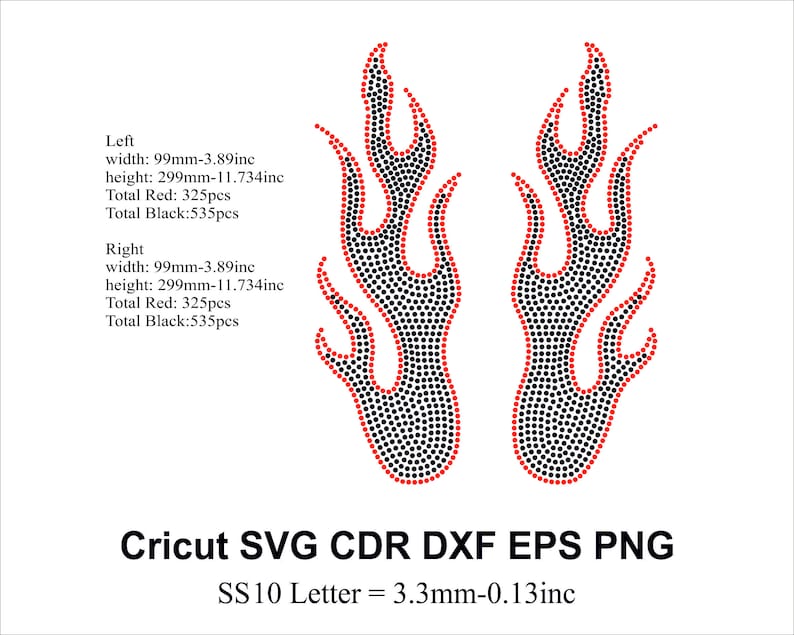 Flame Rhinestone Template Fire Design Rhinestone Cut Design SS10 Cricut ...